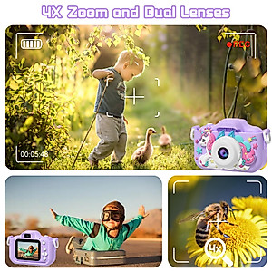 Anesky Kids Camera, Toy Camera for Kids Aged 3 4 5 6 7 8 9 10 11 12, 1080P HD Toddler Digital Video Camera, Children's Camera for Boys and Girls, Perfect Christmas & Birthday Gifts, 32GB Card - Purple