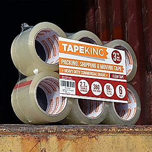 Tape King Clear Packing Tape 3 Inch Wide (2.7mil Thick) - 60 Yards Per Refill Roll (Pack of 6 Rolls) - Strong Sealing Adhesive Industrial Depot Tapes for Moving, Packaging, Shipping, Office & Storage