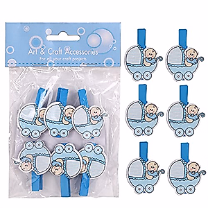 48 pcs Small Clothes Pins Baby Shower Clothespin Boy Party Favors- Clothespins for Crafts Photos Wooden Paper Picture Clips Decorative Little Clothes Pins for Hanging Pictures Baby Shower Decor Clip