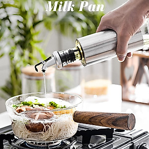 Glass Milk Pan with Wooden Handle,V Shaped Stovetop Pot,Nonstick Pasta Pot Borosilicate Glass Milk Pot,Saucepan Cooking Pot for Noodle Soup Milk Baby Food(400ml)