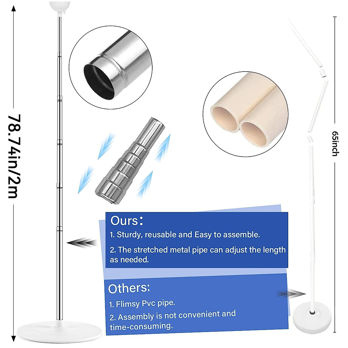 2 Sets Navy Blue and Silver Balloon Column Stand Kit with 100 Balloons Adjustable Balloon Tower Stand with Bases for Floor Blue Confetti Balloon Column Kit for Birthday Wedding Graduation Party Decor