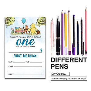 Dolimifa Winnie the Pooh 1st First Birthday Invitations Fill in Style Classic Our Little Hunny Bear 1st Birthday Invites, 20 Count With Envelopes