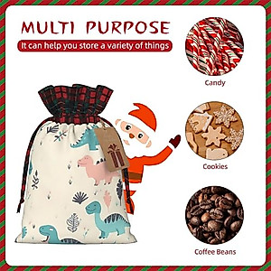 Christmas Gift Bags with Drawstring Burlap Gift Bags Adorable Dinosaur Christmas Linen Bags for Xmas Party Candy Bags with Cards Xmas Reusable Wrapping Bags Christmas Linen Treat Bags for Holiday