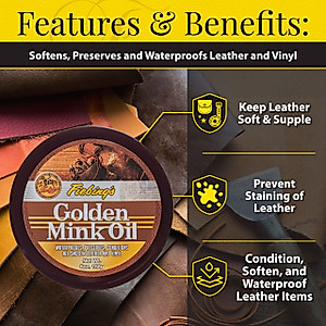 Fiebing's Golden Mink Oil Paste, 6 oz. - Soften, Preserves and Waterproofs Leather and Vinyl
