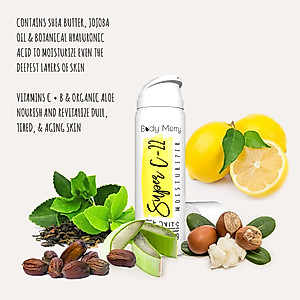 Body Merry Super-C 22 Moisturizer – Vitamin C Facial Cream with Organic Aloe and Hyaluronic Acid - Brightening and Hydrating Anti-Aging Face Lotion for Dark Spots, Lines and Wrinkles, 1.7 fl oz