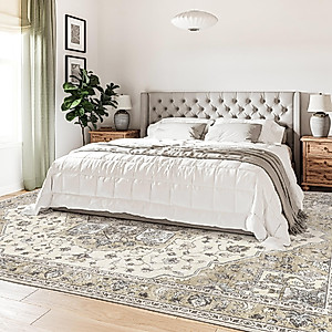 EZKLIN Washable Rug - Anti Slip 8x10 Area Rug, Machine Washable Area Rugs for Living Room, Stain Resistant Bedroom Rug (8'x10', Beige)