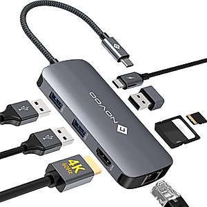 NOVOO 8 in 1 USB C Hub 4K@60Hz HDMI USB C Adapter with Gigabit Ethernet Docking Station with 100W PD+Data,SD/TF Card Reader,3 USB-A 3.0 Data Ports,for MacBook Pro,MacBook Air and More Type C Devices