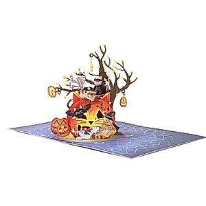 Liif Pumpkin Cats 3D Greeting Pop Up Halloween Card, Funny Halloween Card For Cat Lover, Kids, Cute, with Message Note & Envelop, Large Size 8 x 6 inch
