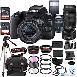 Canon EOS Rebel SL3 DSLR Camera w/EF-S 18-55mm F/4-5.6 is STM Zoom Lens + 75-300mm F/4-5.6 III Lens + EF 50mm f/1.8 STM Lens + 128GB Memory + Case + Tripod + Filters (40pc Bundle)
