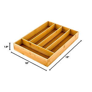 13 x 10 x 1.9 Inch Silverware Tray, 1 Durable Cutlery Tray - 5 Compartments, Shatterproof, Natural Bamboo Utensil Tray, Chip-Resistant, For Knives, Forks, And Spoons - Restaurantware