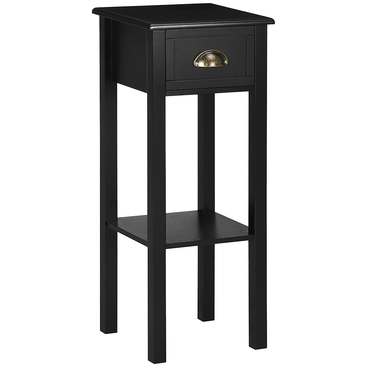 HOMCOM 2-Tier Side Table with Drawer, Narrow End Table with Bottom Shelf, for Living Room, Set of 1, Black