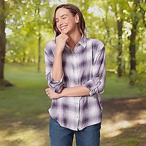 Gloria Vanderbilt Women's Plus Size Amanda Oversized Button Down Shirt with Roll-tab Sleeves, Dusty IRIS Camp Plaid, 3X