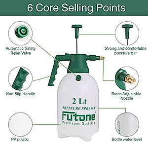 Futone 0.5 Gallon Hand Held Garden Sprayer Water Pump Pressure Sprayers for Lawn and Garden - (2.0L White)