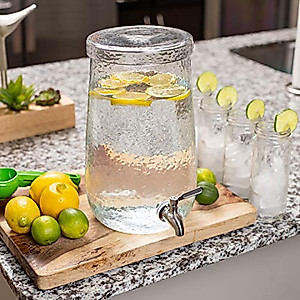 BirdRock Home 1.5 Gallon Hammered Glass Beverage Dispenser with Lid - Stainless Steel Spigot - Decorative Round Jar for Drinks - Lemonade Sangria Tea Water Drink Jar Jug - Home Parties