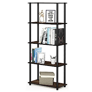 Furinno Turn-N-Tube 5-Tier Multipurpose Shelf / Display Rack / Storage Shelf / Bookshelf, Round Tubes, Columbia Walnut/Black