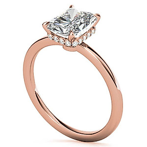 10K Solid Rose Gold Handmade Engagement Ring 3 CT Radiant Cut Moissanite Diamond Solitaire Wedding/Bridal Ring Set for Women/Her Propose Ring (7.5)