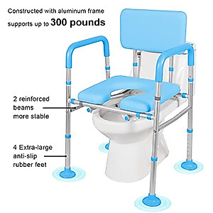 Famard 3-in-1 Raised Toilet Seat with Handles, Handicap Toilet Seat Risers with Soft Back and Padded Seat, Width and Height Adjustable Elevated Toilet Seat for Elderly, Pregnant,Disabled