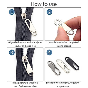 Zipper Pull Tab Kit Zipper Pull Replacement,Metal Zipper Pulls for Purses,Handbags,Luggage,Backpacks,Coats,Detachable Zipper for Sewing,with Small Storage Box(10+1 Pcs,Black,Silver,Gold,Bronze,Grey)