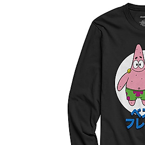 Mens Spongebob Squarepants Shirt - Spongebob, Patrick & Krusty Krab Long Sleeve Tee (Black Kanji, Medium)