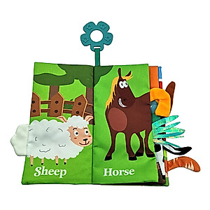 JS-Drhome Soft CrinkleInfant UnbreakableToddler Baby Books for 0-6 Months, Vivid Farm Tail,Teething Toys,Tummy Time Toys,Early Touch Feel Book Gift for Newborn essentials.