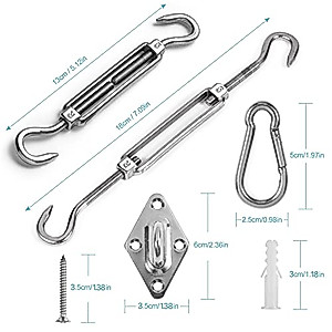 HOMPER Awning Attachment Set, Heavy Duty Sun Shade Sail Stainless Steel Hardware Kit for Garden Triangle and Square, Rectangle, Sun Shade Sail Fixing Accessories