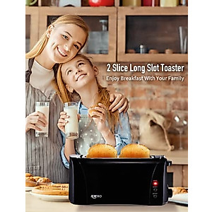 Long Slot Toaster 2 Slice Best Toaster 2 Slice Wide Slot, Vintage Black Toaster with Defrost/Reheat/Cancel/6 Bread Shade Settings/Removable Crumb Tray for Waffles Bagels, Easy To Use, 1000w