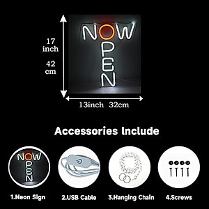 Now Open Neon Sign for Wall Decor,Includes Business Hours and Open Closed Signs,Business Ultra Bright LED Shop Store Florists Bar Salon Cafes Restaurant Pubs Party Stores Hotel (17x13 inch)