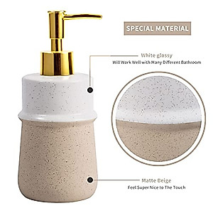 Bathroom Accessory Set 4 Piece & Small Trash Can Wastebasket, Rustic Farmhouse Bathroom Decor, Living Room Decor, and Accessories, Sand Glaze Non-Slip Design, Beige