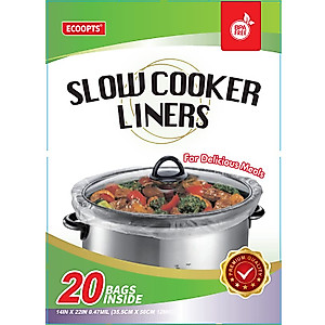 20 Count Disposable Slow Cooker Liners and Cooking Bags | Extra Large Size Fits 6 - 10QT Pot, 14"x 22" | Suitable for Oval & Round Pot, BPA Free (1 Pack)