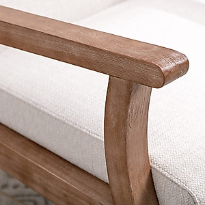 Wahson Set of 2 Mid Century Armchair with Wood Frames, White Linen Upholstered Farmhouse Living Room Chair, for Living Room Bedroom, Ivory