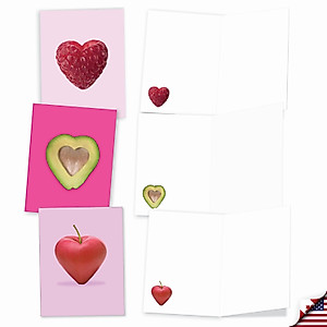 The Best Card Company - 20 Cute Boxed Cards (4 x 5.12 Inch) - Assorted Blank Set (10 Designs, 2 Each) - Fruit Hearts AM8992OCB-B2x10