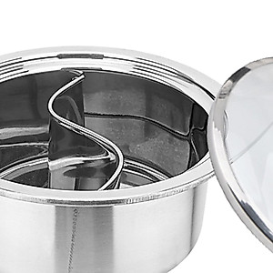 ＫＬＫＣＭＳ Hot Pot with Divider Chinese Dual Sided Pot Multipurpose Hot Burner Cooking Pot Cookware for Travel Restaurant Household Home, 18cm with lid
