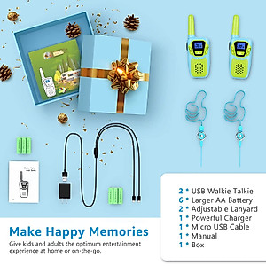 Topsung Walkie Talkies for Kids Adults Long Range Rechargeable 2 Pack, USB Walkie Talkies for Teen Girls Boys Age 3-12, NOAA 2 Way Radio Walkie Talkies for Family Camping Hiking Boating Fishing