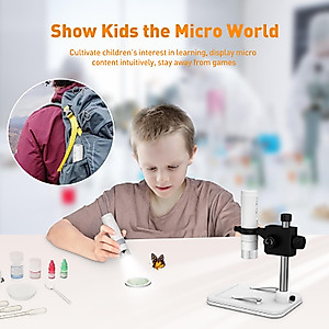 Wireless Digital Microscope Camera, GUVOP 50X-1000X Magnification WiFi Portable Handheld USB Microscopes with 8 LED & Stand,Compatible for iPhone, Android, Electronic Microscope for Kids Adults-White