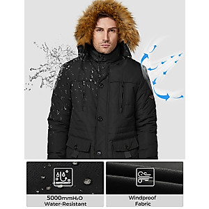 WenVen Men's Winter Coat Bubble Parka Jacket with Fur Removable Hood (Black, L)