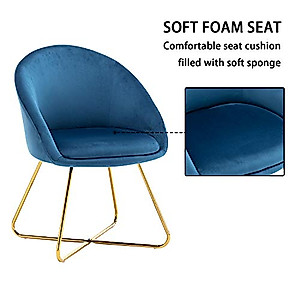 Altrobene Modern Accent Chair, Velvet Dining Chair Set, Living Room Bedroom Kitchen Arm Chair, Golden Finished, Set of 2, Navy Blue