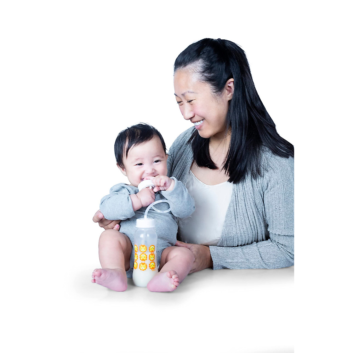 Hands-Free Baby Bottle - Anti-Colic Self Feeding 9 oz Baby Bottle Nursing System with Fast Flow Nipple/Teat 3m+ Infant (2 Bottles - Podee Blue)