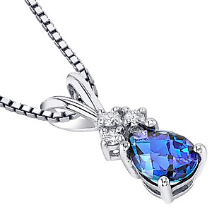 PEORA Created Alexandrite with Genuine Diamonds Pendant for Women 14K White Gold, Color-Changing Pear Shape, 7x5mm, 1 Carat total