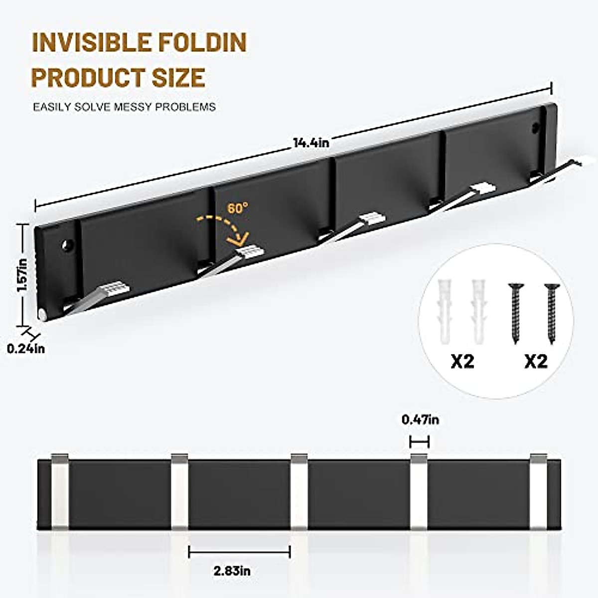 AJIJING Coat Rack Wall Mount, Space-Saving Coat Hooks Wall Mounted with 5 Retractable Hooks, Metal Anti-Slip Durable Coat Hanger for Wall to Hang Hat Towel Purse Bathrobe in Mudroom Bedroom Entryway