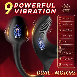 Vibrating Cock Ring Anal Plug with Prostate Massager, 4 in1 Taint Stimulator Penis Ring Vibrator Couples Adult Sex Toys for Men, Remote Control Anal Butt Plug Vibrator for Male Sex Toy Couple