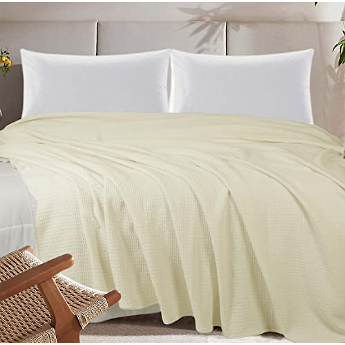 Tex Trend Luxury 100% Cotton Blanket - Soft Blanket for Bed, Sofa & Couch - Breathable Blanket for Summer - All Season Cotton Thermal Blanket (Ivory, Twin XL)