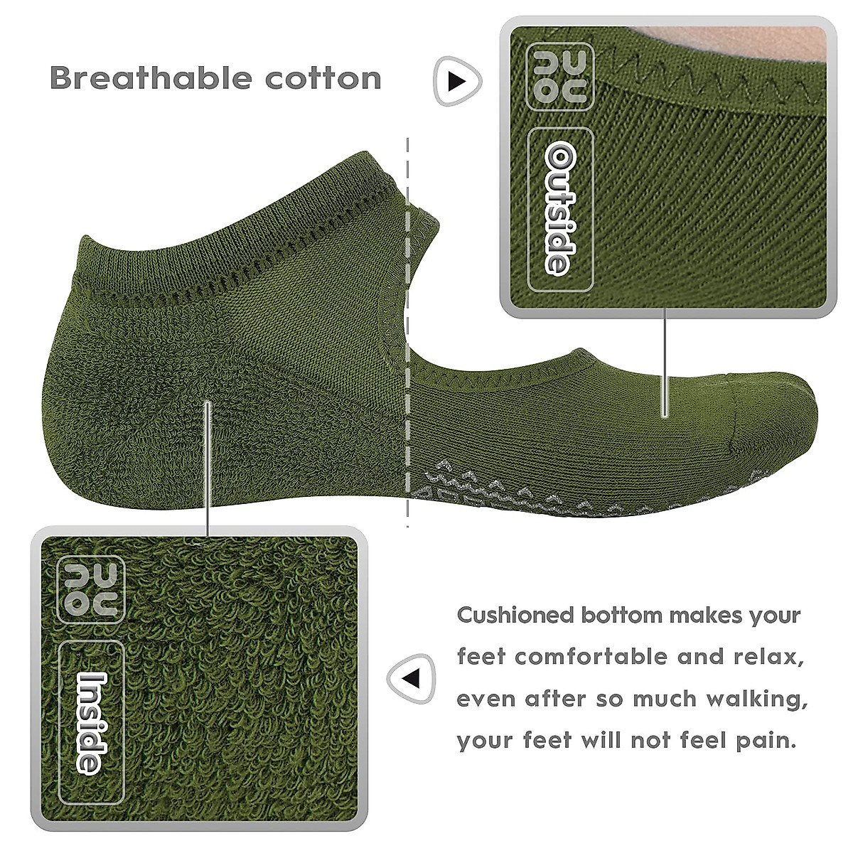 unenow Non Slip Grip Yoga Socks for Women with Cushion for Pilates, Barre, Home