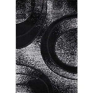 L'Baiet Naomi Black White Abstract Circle Pattern Graphic Soft Shag Indoor 2' x 3' Area Rug