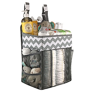 Babywards Hanging Diaper Caddy Organizer - Large Nursery Storage for Essential Newborn Baby Items - 2 Compartments, 3 Mesh Pockets - Durable Hooks to Hang on Bassinet, Changing Table, Crib