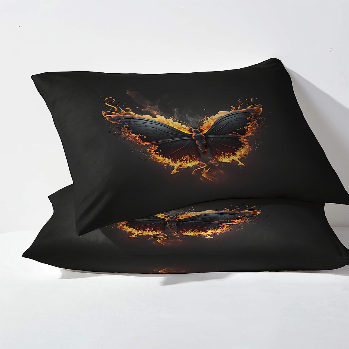 Moth Sheets Split King Size, Flame Bed Sheets, Patterned Bedding Sheets & Pillowcases 5 Piece Set - Soft Microfiber Deep Pocket 2 Fitted Sheet & Flat Sheet & 2 Pillow Cases B3-&-51