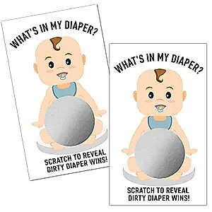 Hafhue 50 Pack What‘s in My Diaper Scratch Off Game Scratch Off Cards for Baby Shower, Baby Shower Activity and Idea, Silly Activity for Ice Breakers