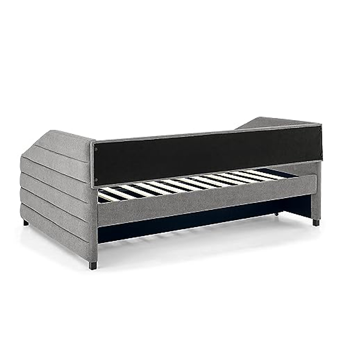 Eafurn Upholstered Daybed with Twin Size Trundle Bed and Wooden Slatted, Modern Linen Upholstered Full Size Day Bed Tufted SofaDaybed Frame and A Trundle, No Box Spring Needed, Furniture for Bedroom