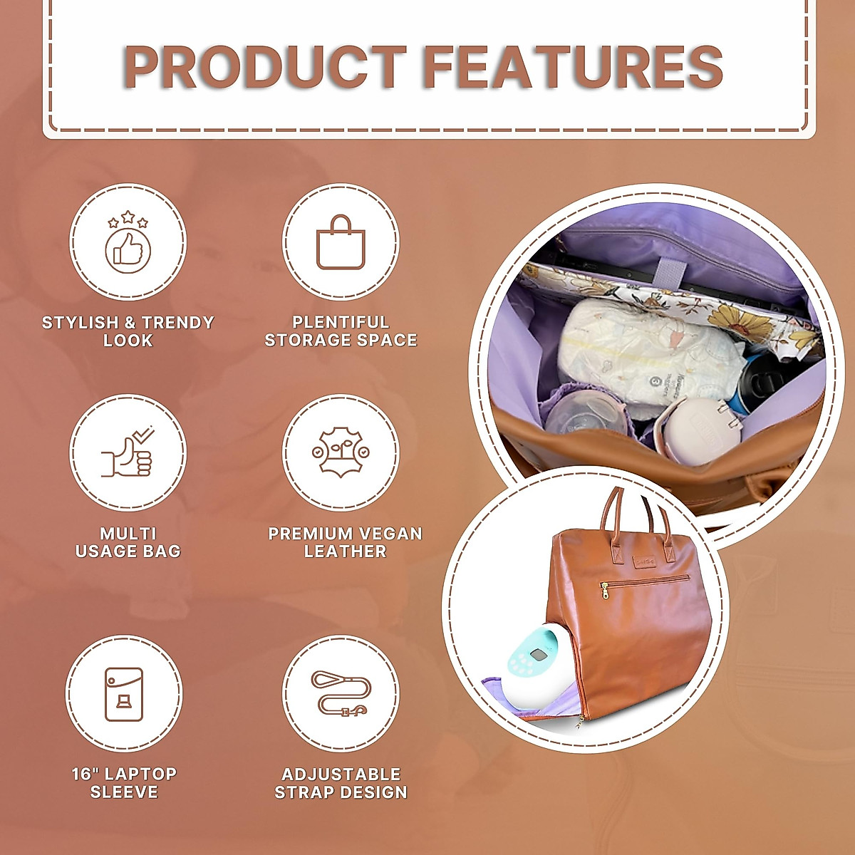 Iris & Ella Vegan Leather Breast Pump Bags - Spectra Pump Bag with Laptop Pocket - Convertible Breast Pump Travel Bag & Shoulder Bag - Stylish & Functional Pumping Bag for Working Moms