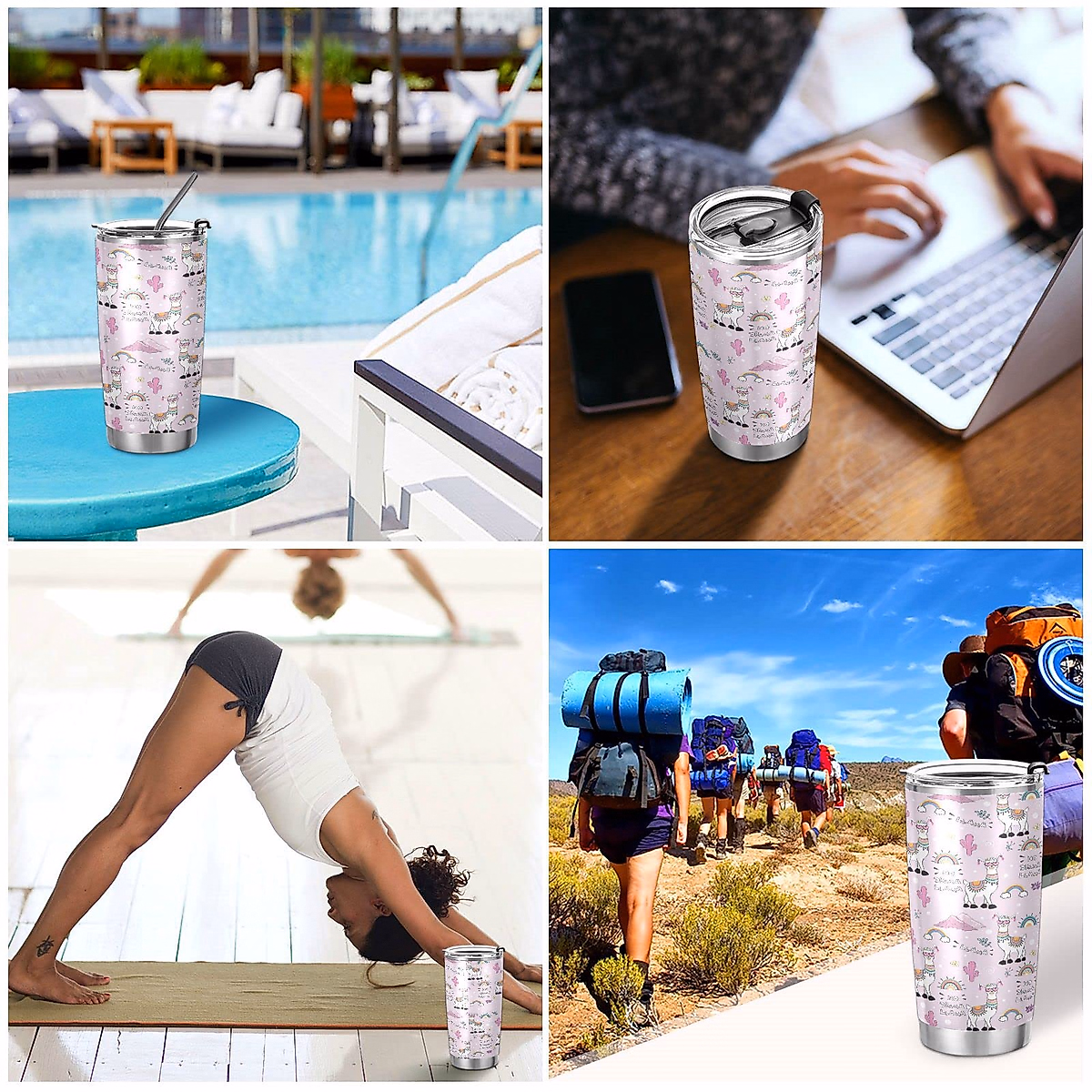 Cute Cartoon Llama with An Inscription No Drama Llama on A 1 20oz Tumbler Insulated Coffee Cup Wine Tumbler Stainless Steel Reusable Water Bottle Double Walled Travel Mug Thermal Cup for Hot Col