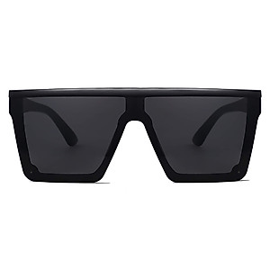 SOJOS Square Big Sunglasses Women Thick Frame Flat Top Mirrored Sunnies Shades Goggle Siamese Lens SJ2117 with Black Frame/Grey Lens